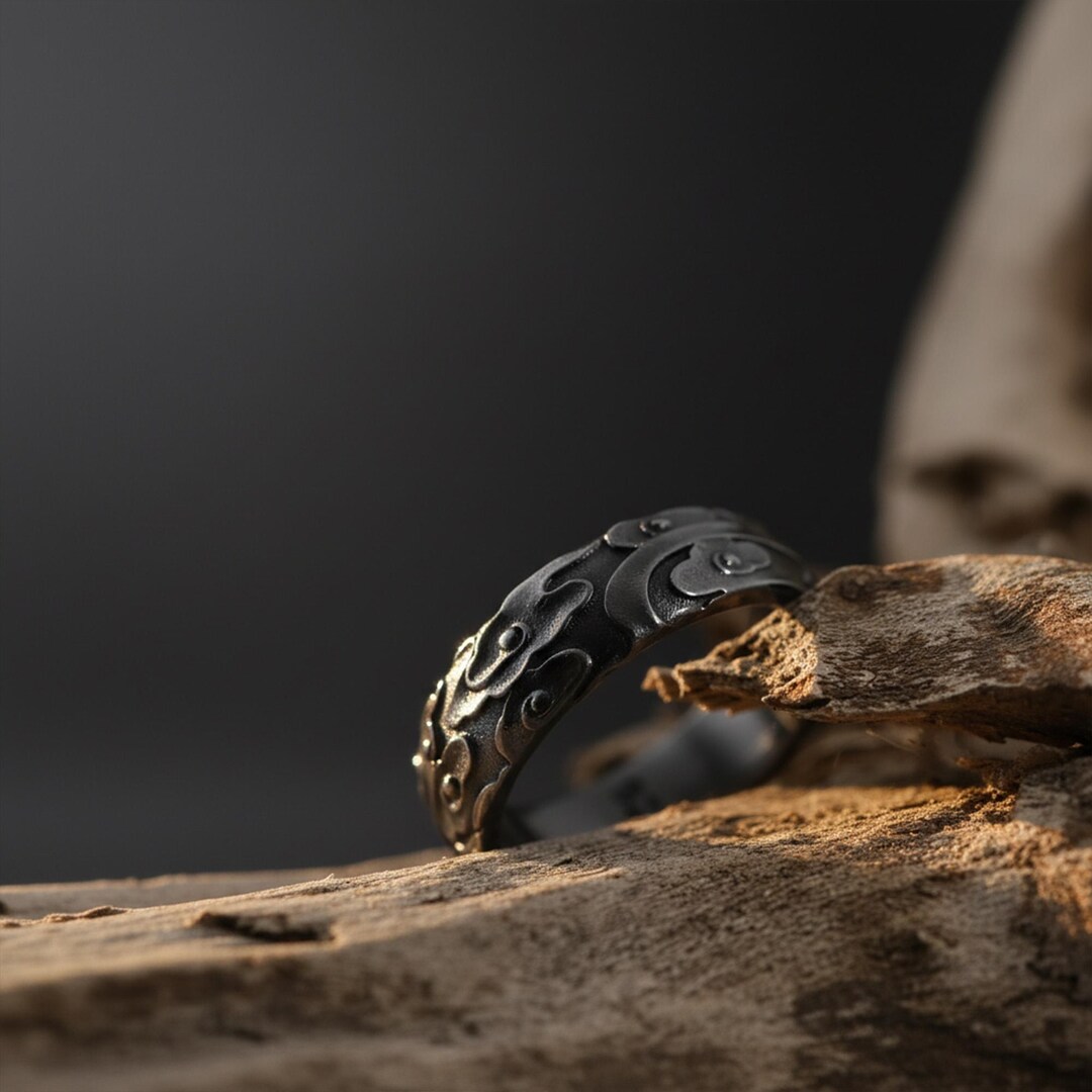 Handcrafted Flowing Wave Band Ring: Rhodium Plated Cloud Ring, Wide ...