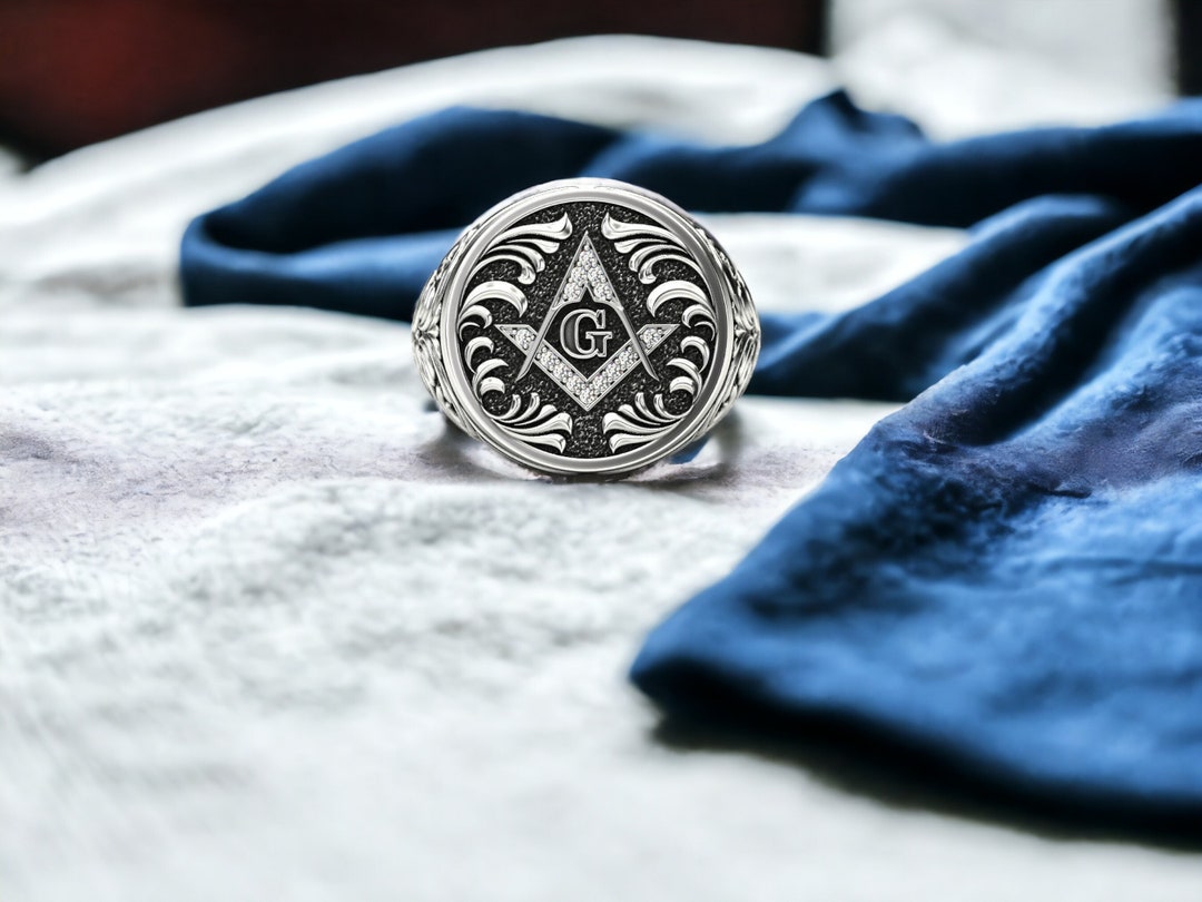 Silver Master Mason Ring, Freemason Symbol Signet Ring, Masonic Symbol ...
