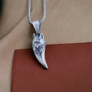 Silver Wolf Tooth Necklace, Wolf Head on Wolf Tooth Necklace, Animal ...