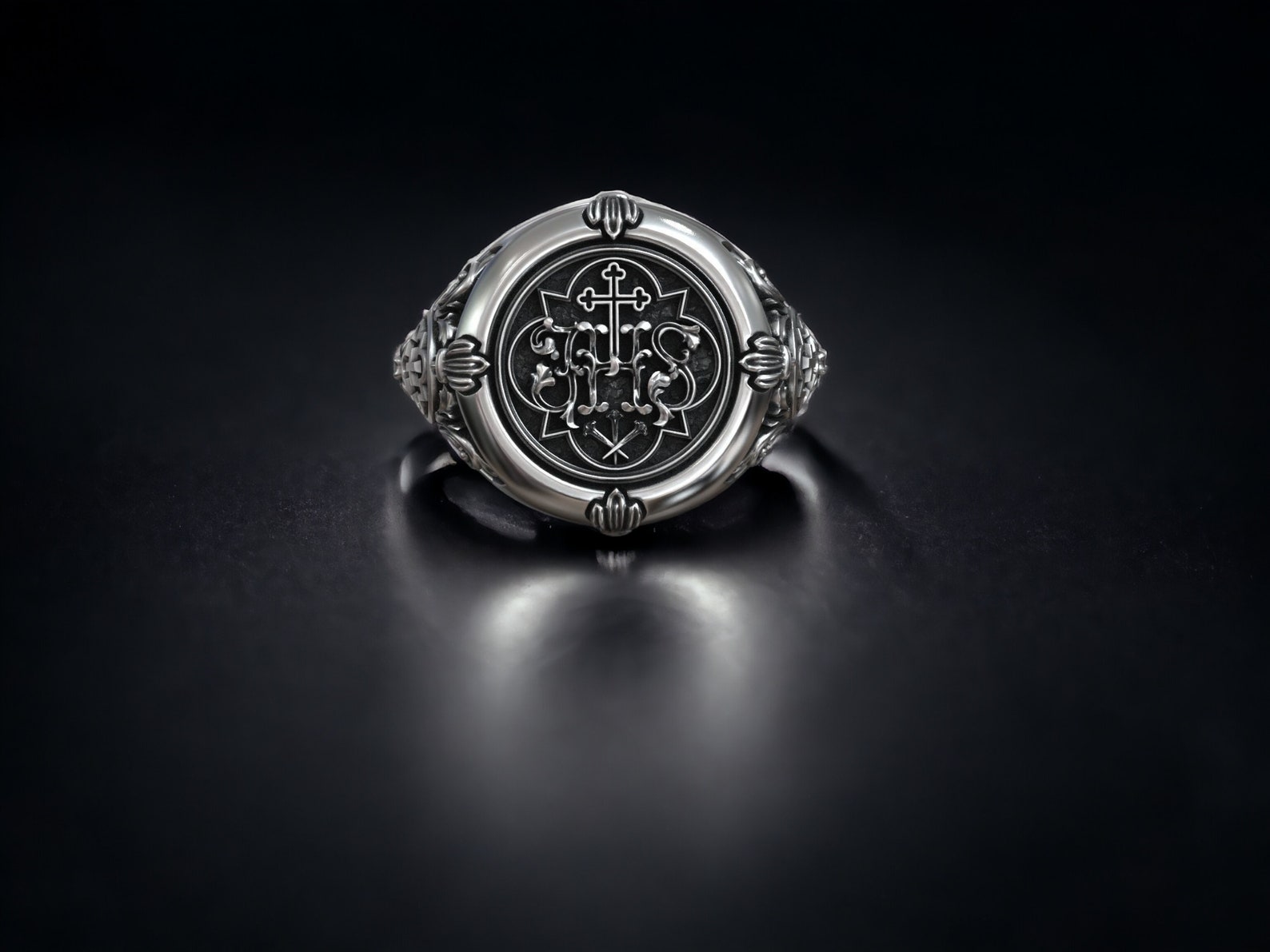 Jesus Christ Men Ring, Religious Signet Ring, IHS Patterned Men Ring ...