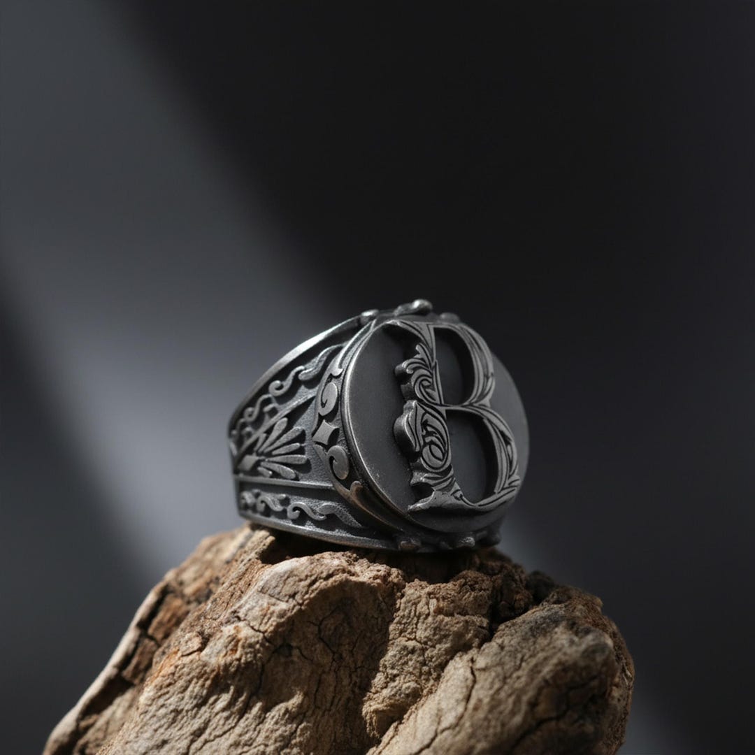 Custom Baroque Letter Ring: Monogram Initial Rings, A-Z Letters Rings ...