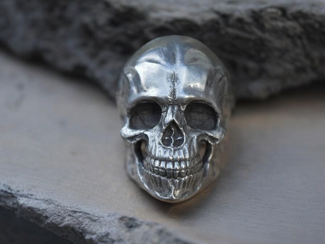 Large Skull Head Ring, Smiling Skull Head Ring, Handmade Men Fashion ...