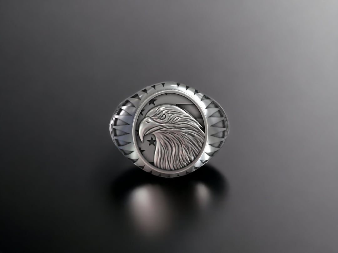 USA Eagle Signet Ring: Eagle Head Men Ring, Liberty Statue Ring, Animal ...