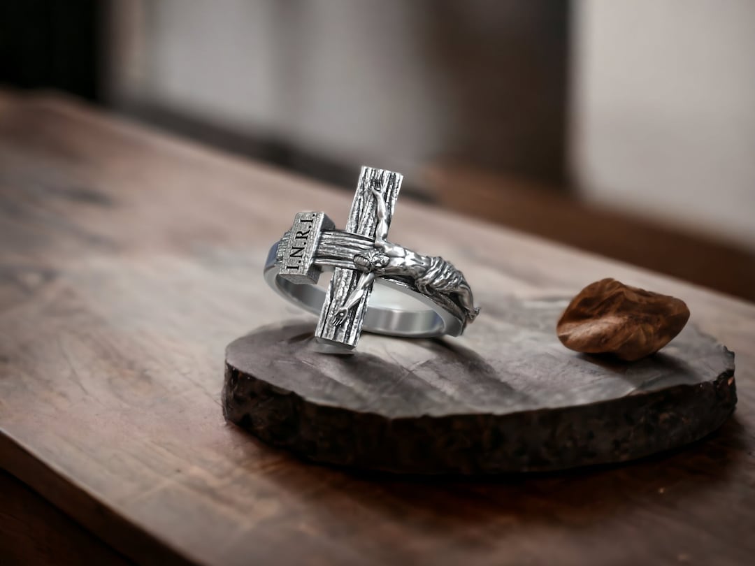 Crucifix Jesus Christ Ring, Sterling Silver Religious Ring, Cross Ring ...