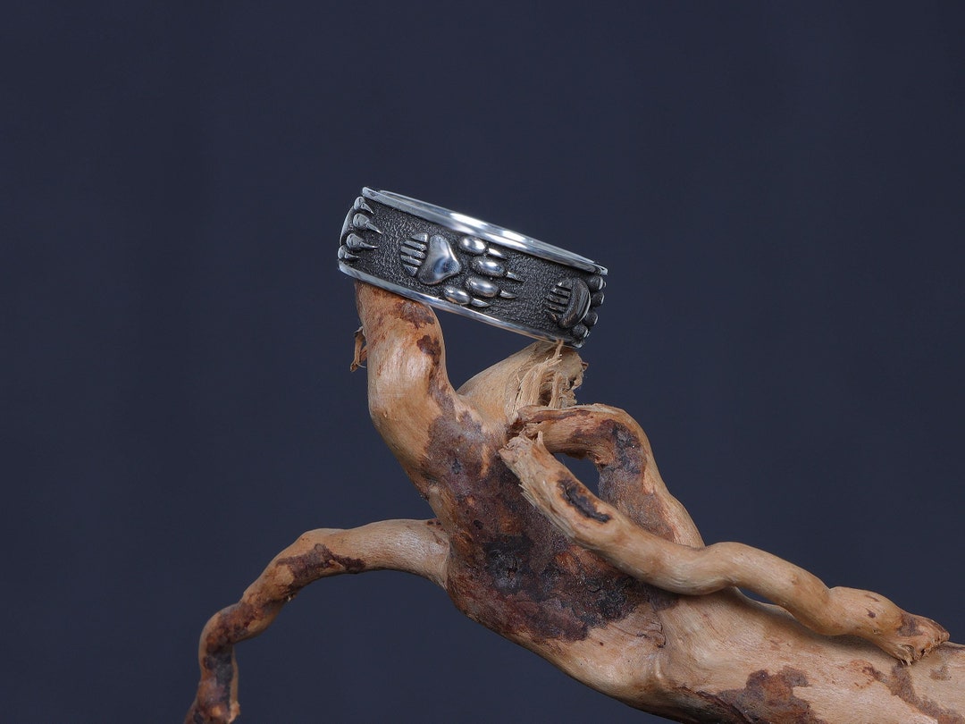 Sterling Silver Wolf Paw Band Ring: Unique Mens Band Ring - Etsy