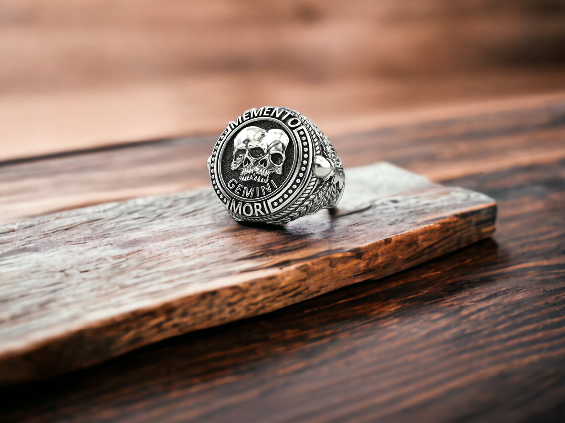 Gothic Gemini Symbol Ring, Signet Zodiac Ring, Memento Mori Horoscope ...