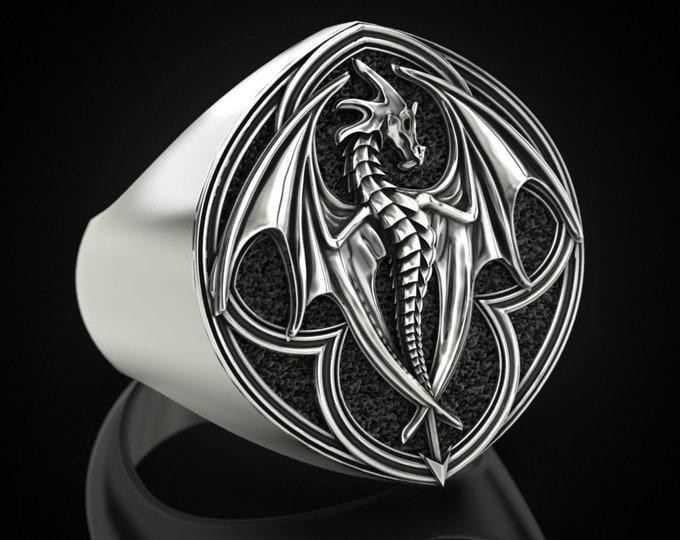 Silver Wing Ring Signet Ring, Bird Ring, Dragon Scales, Dragon Ring ...