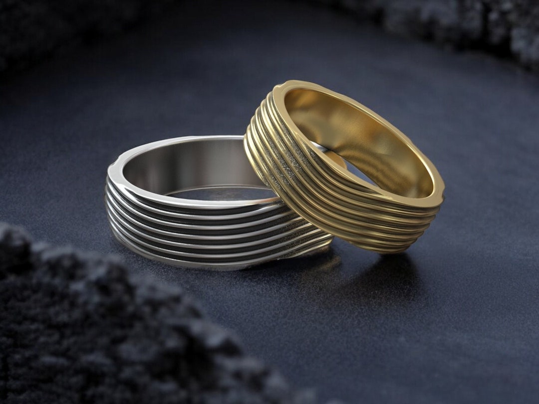 Minimal Wave Band Ring, Textured Simple Band Ring, Wedding Bands for ...