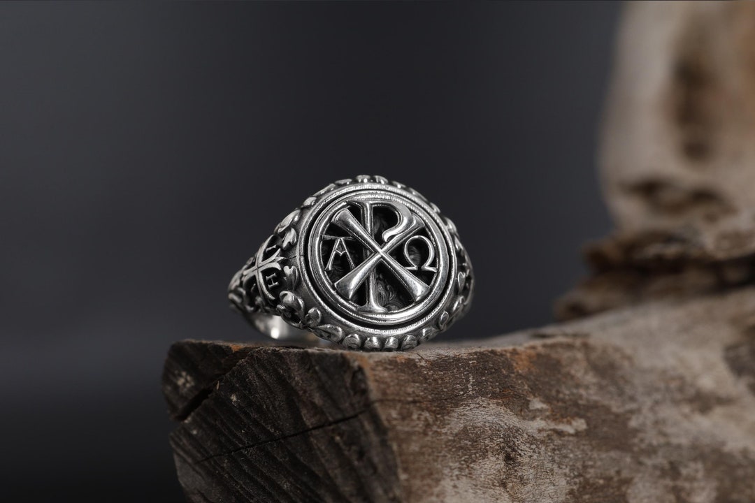 Alpha and Omega Chi-rho Cross Ring: Gothic Style Ring in Sterling ...