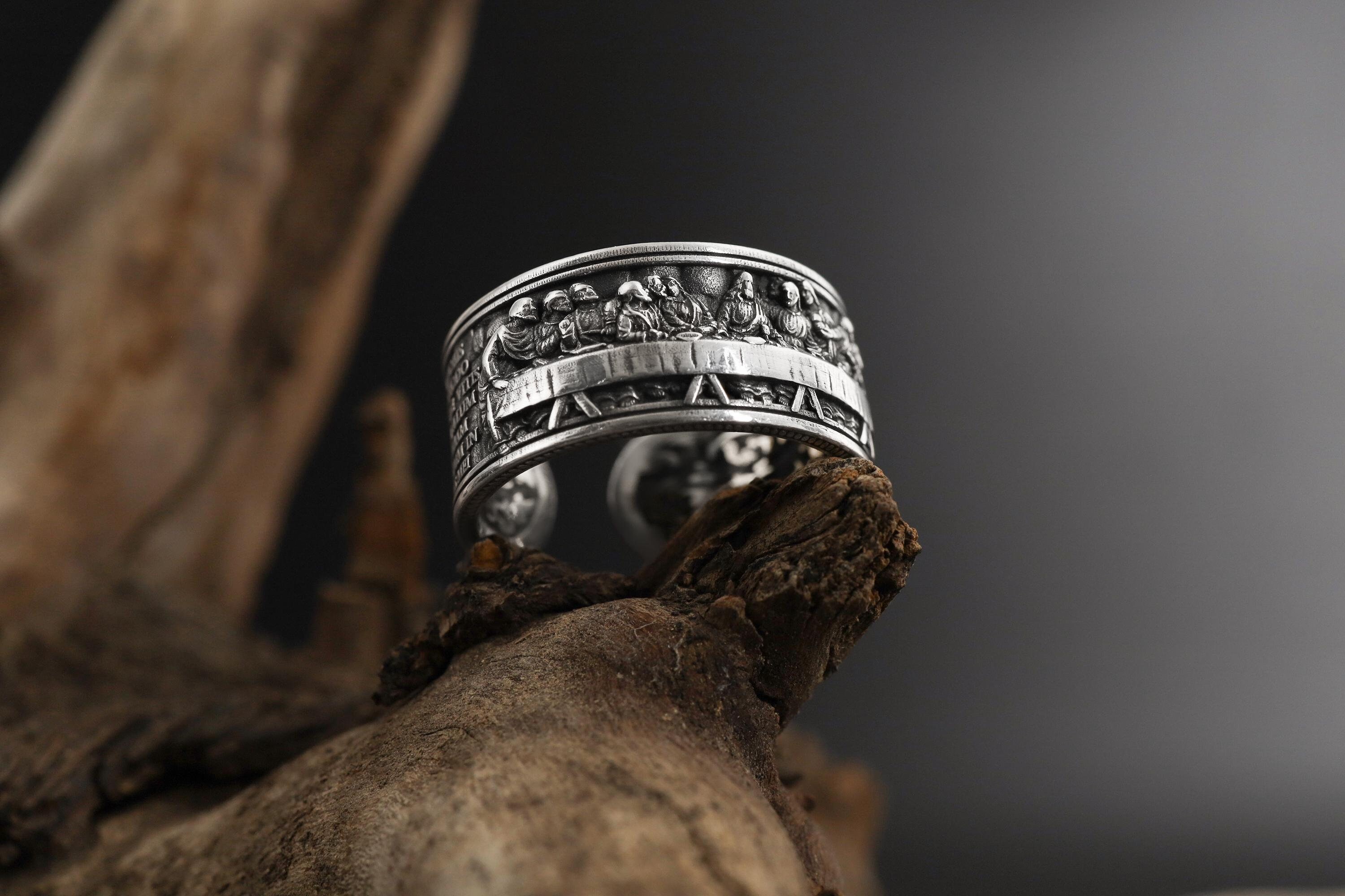 Silver Adjustable Last Supper Ring: Stackable Cristian Ring, the 12 ...
