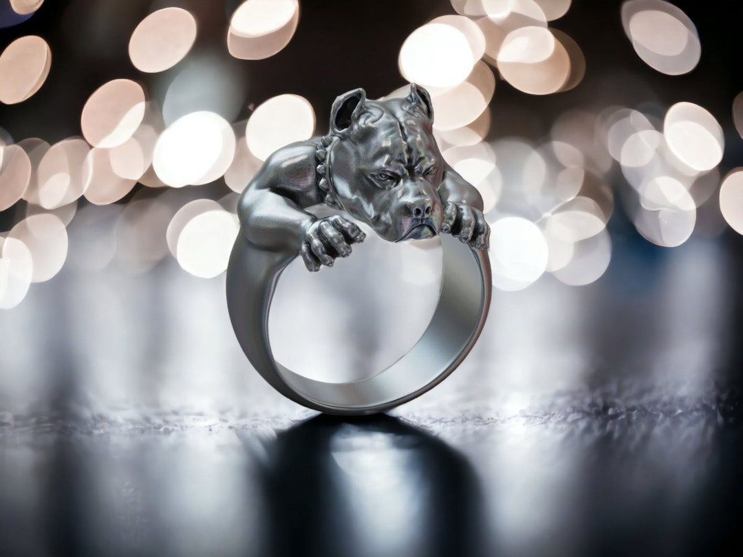 Silver Pitbull Ring for Men, 3D Animal Men Ring, Unique Silver Men Ring ...