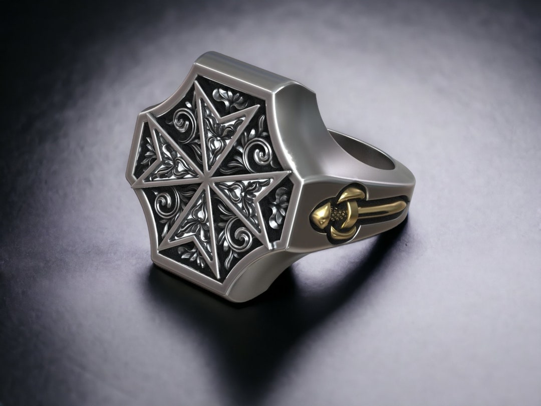 Sterling Silver Maltese Cross Sword Men's Ring: Maltese Templar Symbol ...