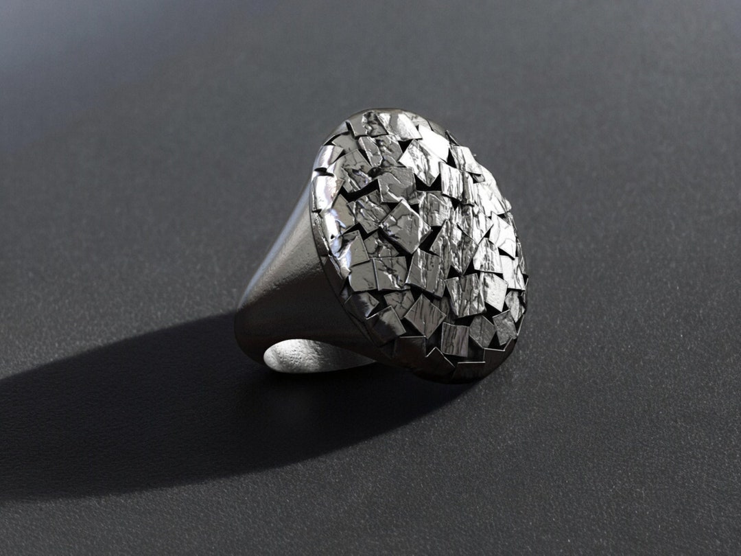 Chipped Silver Men Ring, Large Thumb Ring, Men Signet Ring, Unique ...
