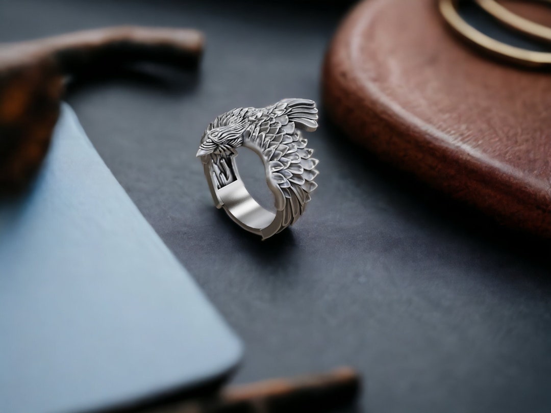 Silver Raven Ring, Handmade Flying Raven Ring, Mythology Viking Ring ...
