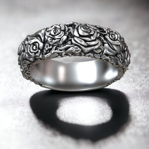 Sterling Silver Roses Band Ring, Romantic Roses Ring, Nature Inspired ...