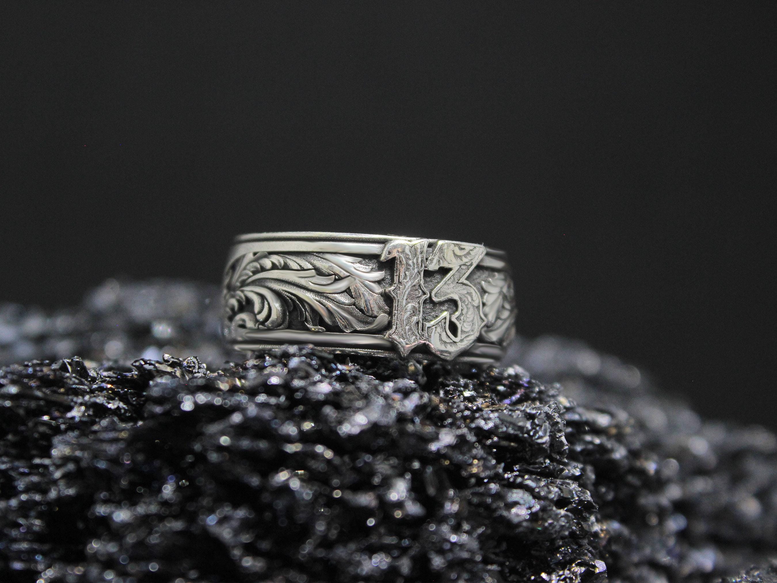 Handmade Sterling Silver Number 13 Ring, Baroque Gothic Design - Etsy