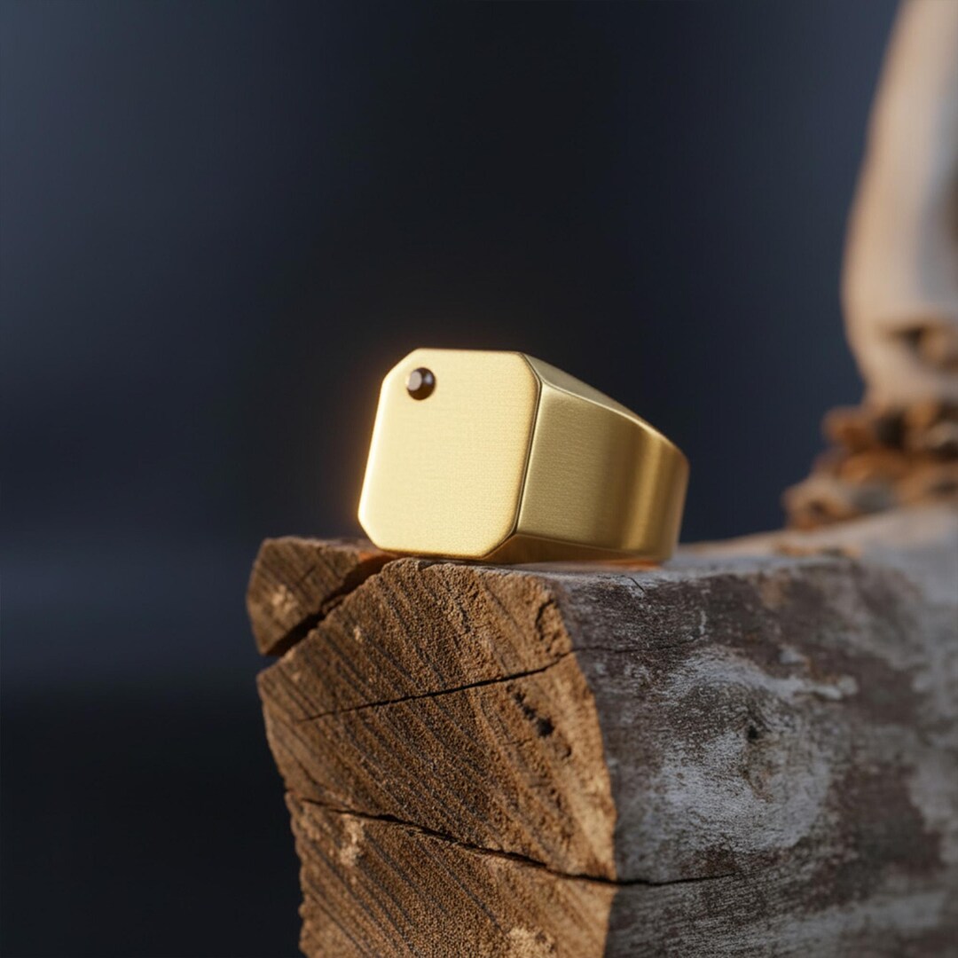 Sterling Silver Square Signet Ring With Zircon, Rustic Men Ring ...