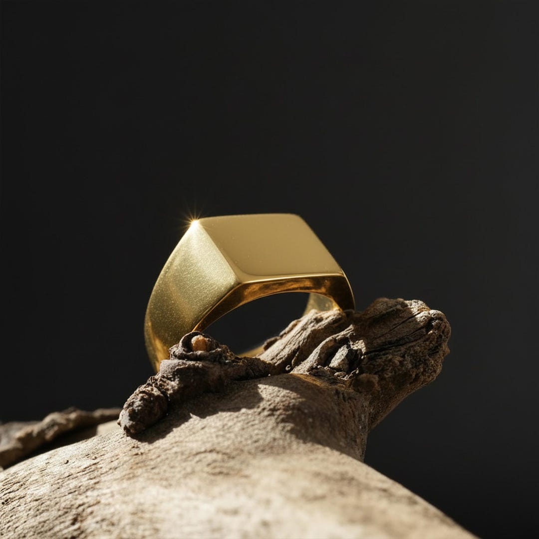 Gold Plated Signet Ring for Men: Minimal Square Signet Ring, Classic ...