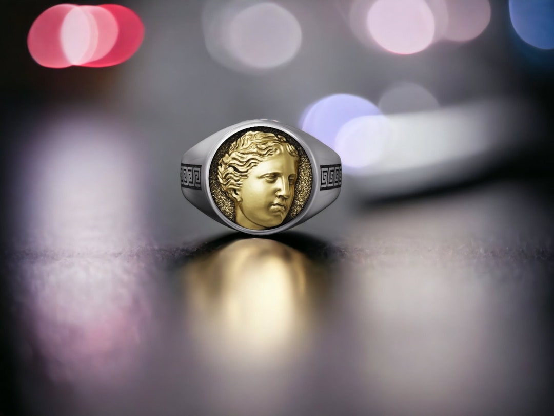 Gold Plated Greek Goddess Ring, Signet Ring for Men, Mythology Ring ...