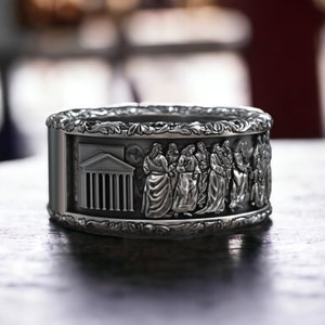 Keys of Heaven Band Ring, Sterling Silver Religious Ring, Detailed ...