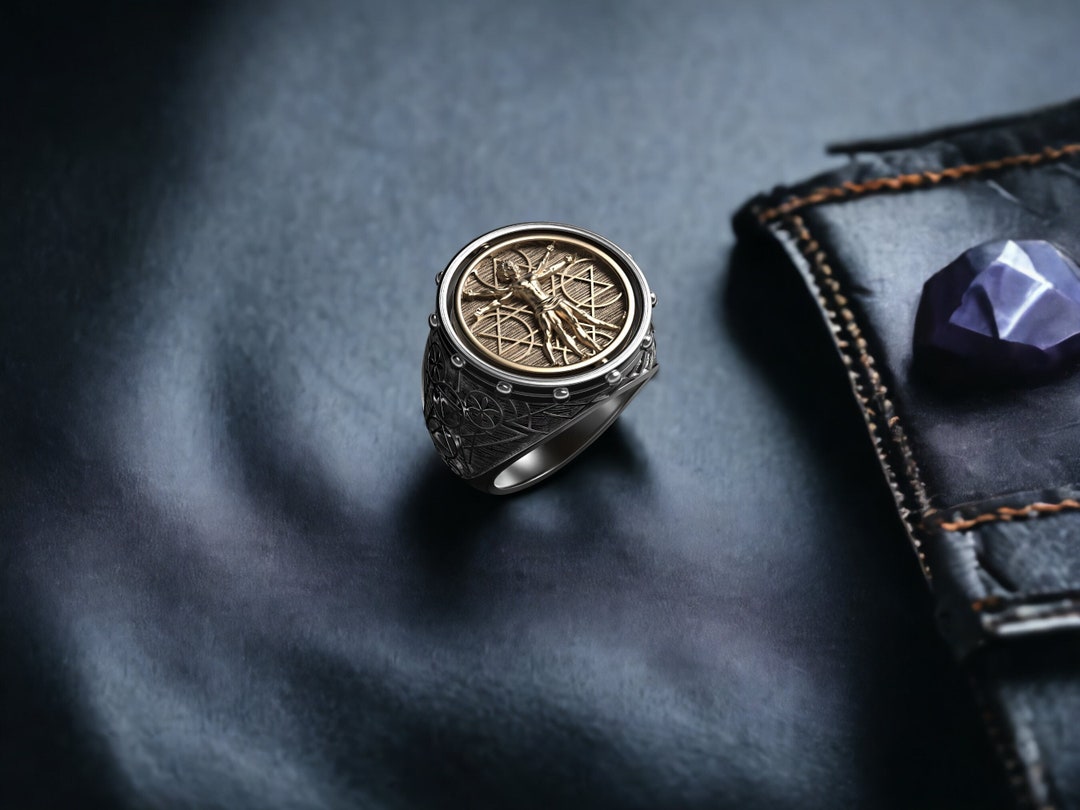 Silver Vitruvian Men Ring, Da Vinci Signet Ring, Renaissance Jewelry ...