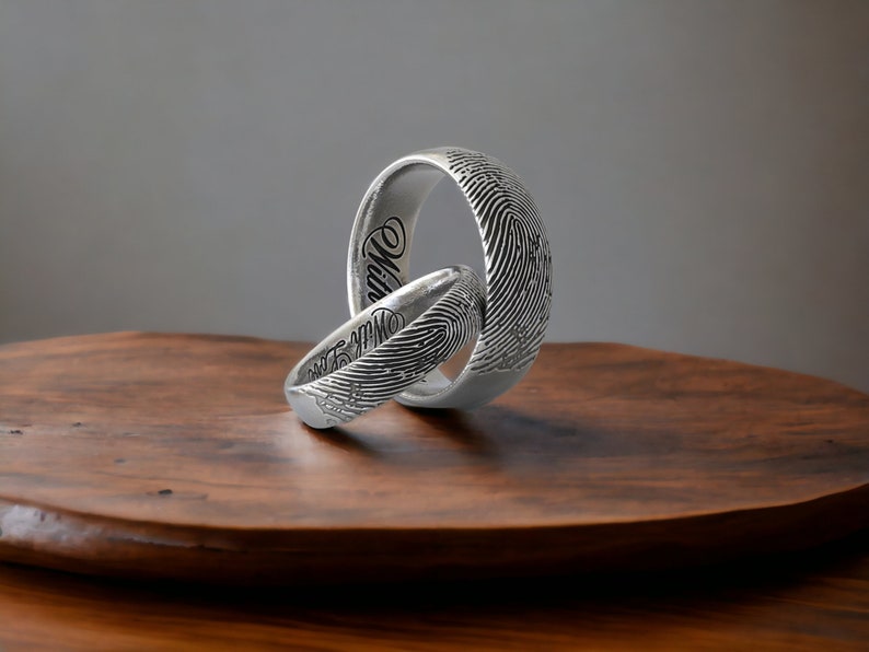Gold Plated Finger Print Wedding Band Ring, Engraved Inside Engagement ...