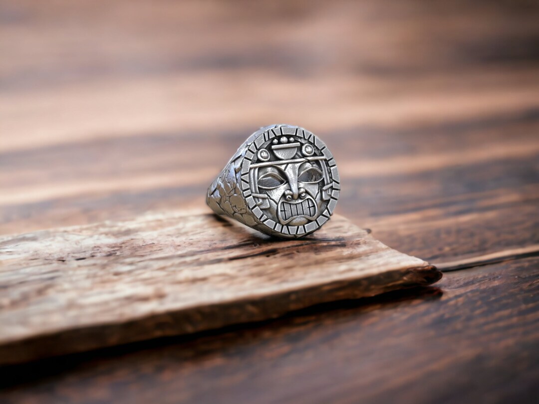Aztec Maya Mask Ring, Men Silver Signet Ring, Mythology Ring, Aztec ...