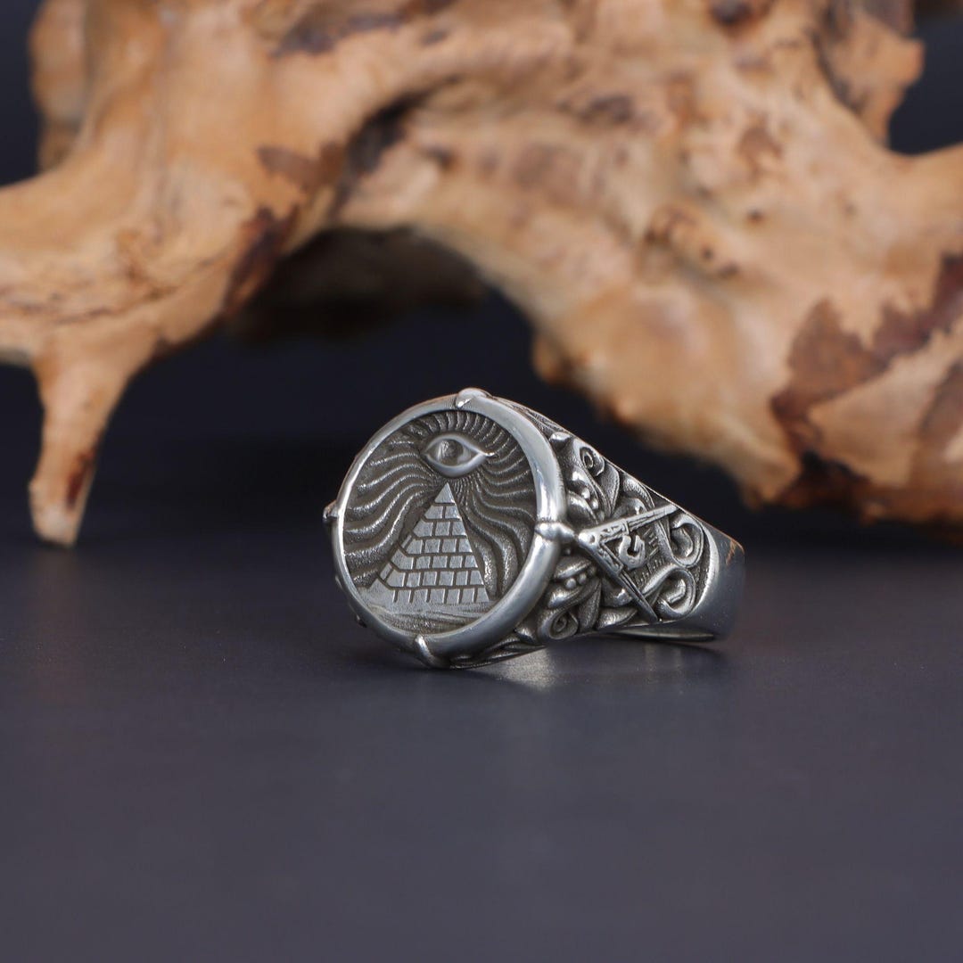 Handmade All Seeing Eye Ring: Illuminati Pyramid Ring, Masonic Symbol ...