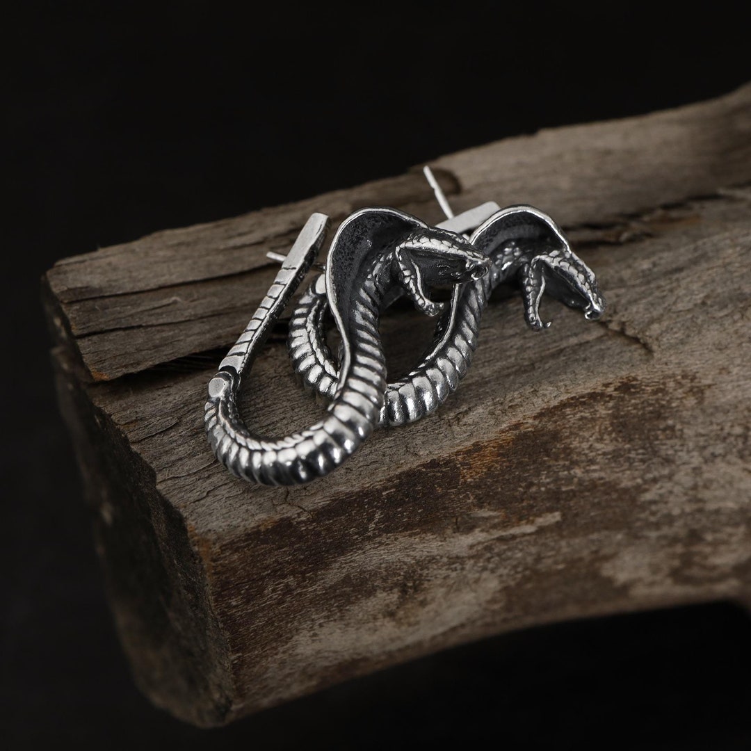 Sterling Silver Cobra Earrings: Detailed Serpent, Gothic Reptile Style ...