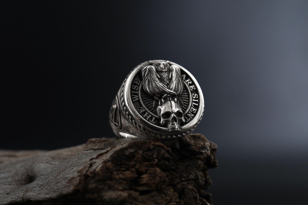 The Wise Are Silent Signet Ring, Skull and Owl Men Ring, Masonic Ring ...