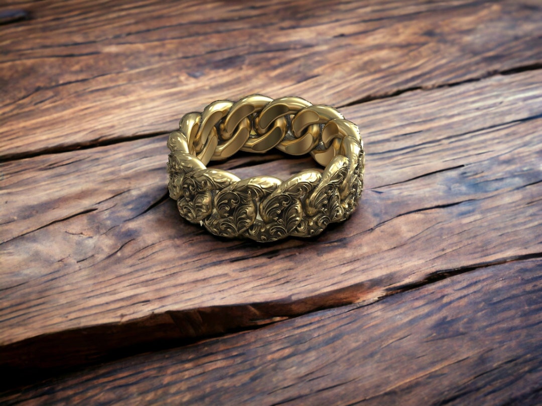 Mens Silver Miami Curb Chain Ring, Unique Wedding Band for Men ...