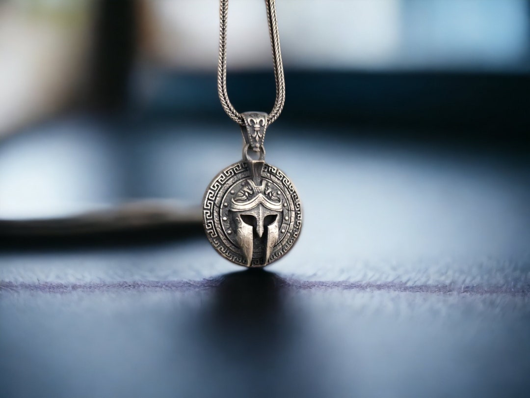 Silver Spartacus Necklace, Spartacus Warrior Helmet Necklace, Engraved ...