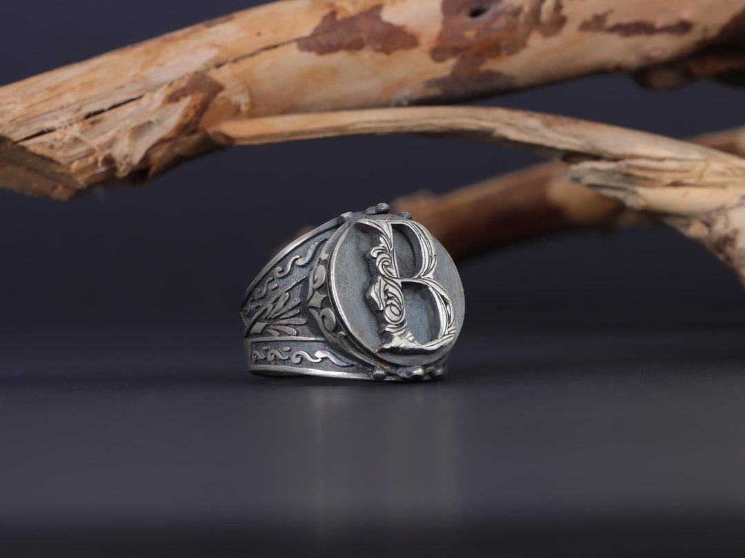 Custom Baroque Letter Ring, Monogram Initial Rings, A-Z Letters Rings ...