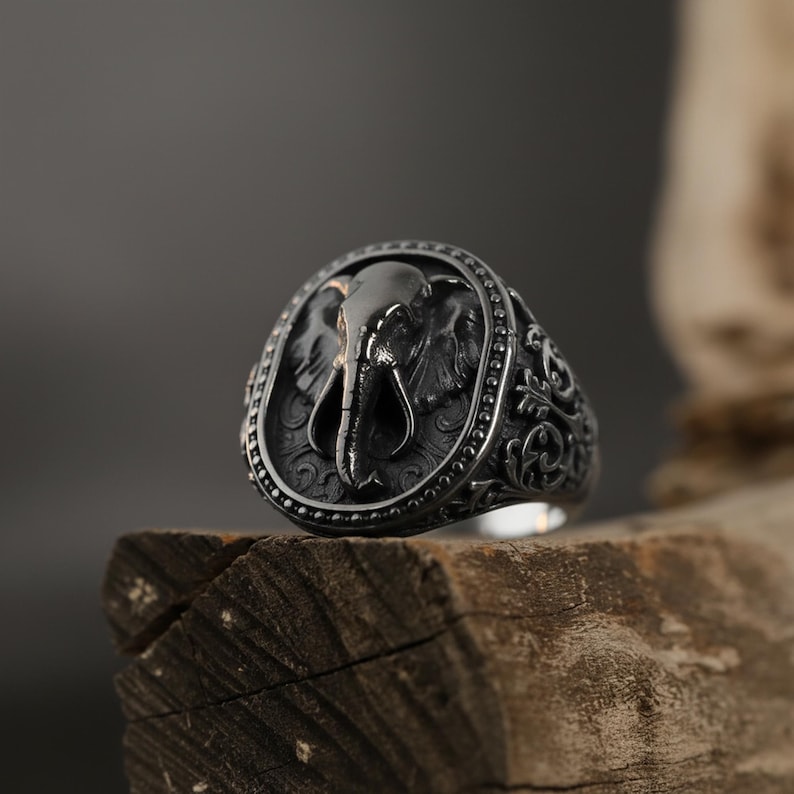 Handmade Sterling Silver Elephant Ring: Rhodium Plated Wildlife Signet ...