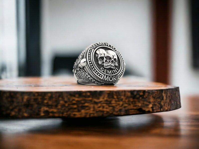 Gothic Gemini Symbol Ring, Signet Zodiac Ring, Memento Mori Horoscope ...