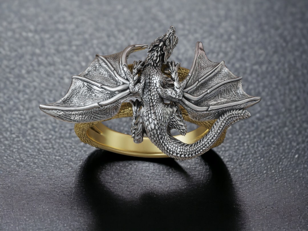 Large Winged Dragon Ring, Men Fantasy Ring, Gothic Dragon Ring, Flying ...