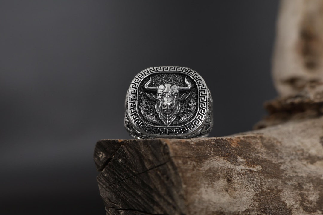 Sterling Silver Bull Ring, Bull Signet Ring, Celtic Design Animal Ring ...