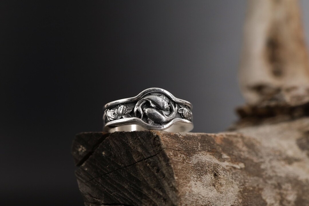 Ying Yang Fish Band Ring, Carp Koi Fish Japanese Band Ring, Sea Animal ...