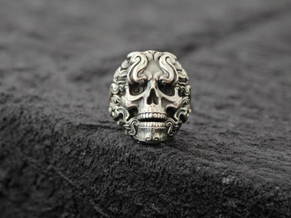 Unique Skull Head Ring Large Thumb Ring With Skull Gothic Jewelry Gift for Men Chunky Skull Ring Sterling Silver Scary Ring Cool Gift Etsy