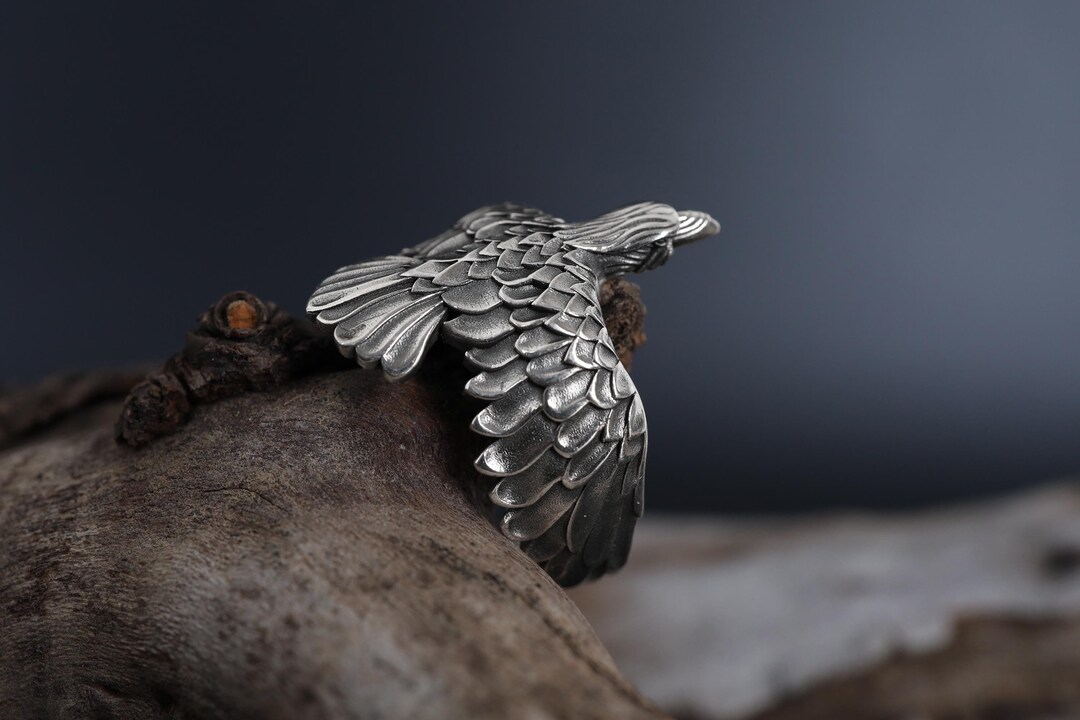 Silver Raven Ring, Handmade Flying Raven Ring, Mythology Viking Ring ...