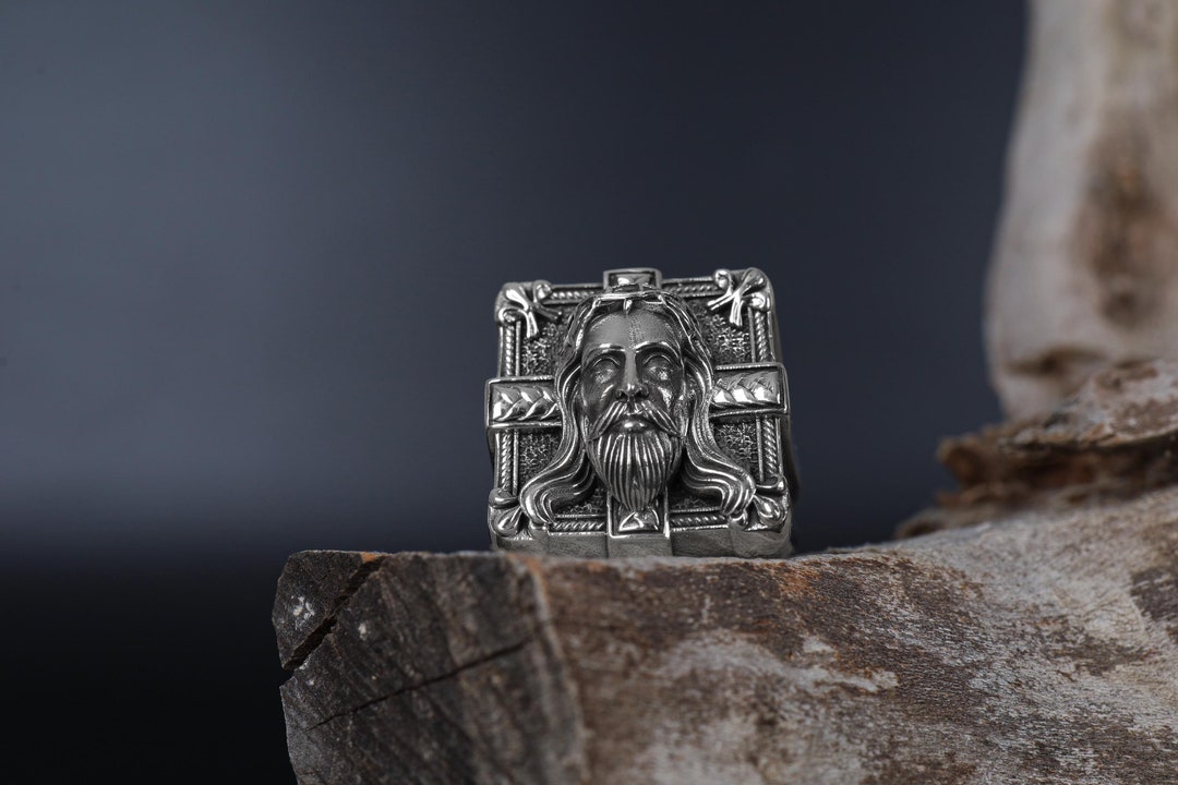 Jesus Christ Engraved Ring, Square Signet Thumb Ring for Men, Religious ...