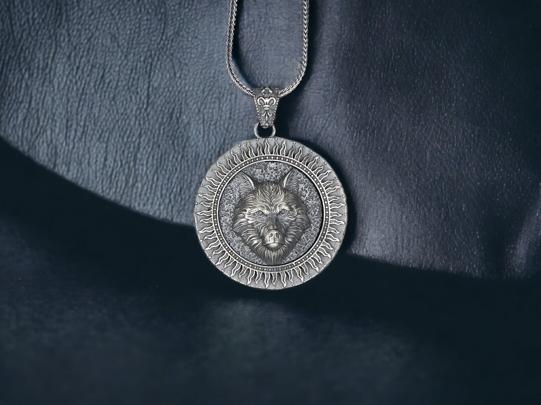 Engraved Wolf Necklace, Handmade Men Necklace, Sterling Silver Animal ...