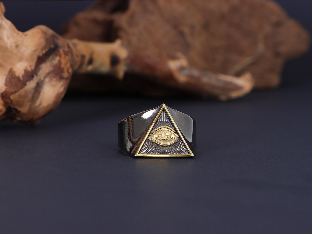925k Sterling Silver & Gold Plated Eye of Province Ring, Illuminati ...