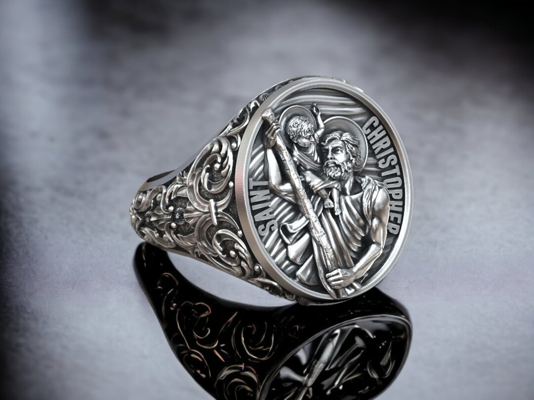 Saint Christopher and Baby Jesus Ring, Religious Men Ring, Savior Men ...