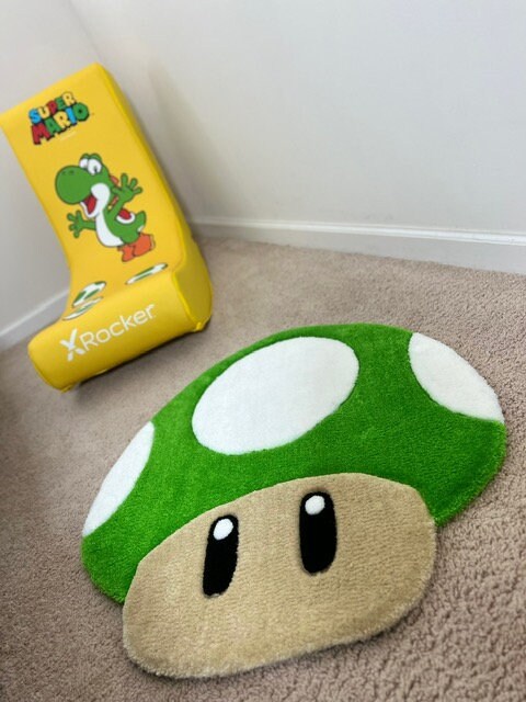 Beautiful Handmade Tufting Style Rug, Green Mushroom, Mario Bros ...