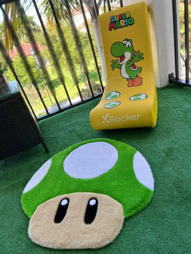 Beautiful Handmade Tufting Style Rug, Green Mushroom, Mario Bros ...