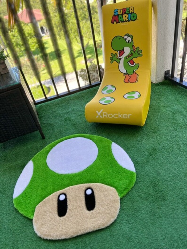 Beautiful Handmade Tufting Style Rug, Green Mushroom, Mario Bros ...