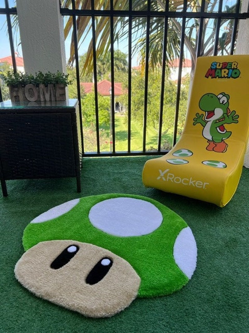 Beautiful Handmade Tufting Style Rug, Green Mushroom, Mario Bros ...