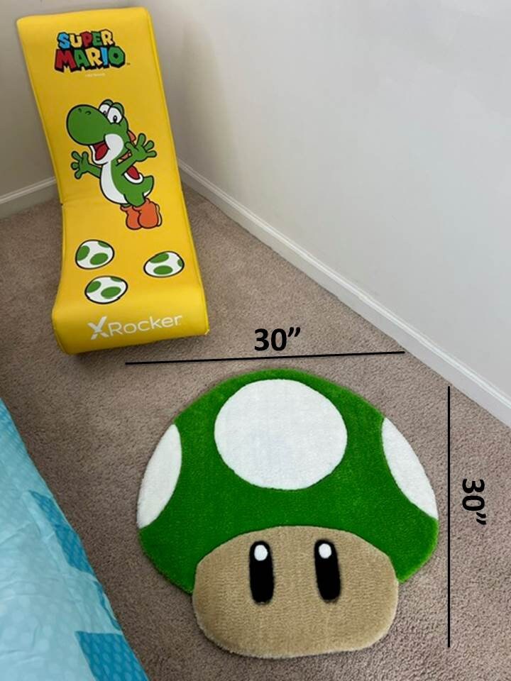 Beautiful Handmade Tufting Style Rug, Green Mushroom, Mario Bros ...