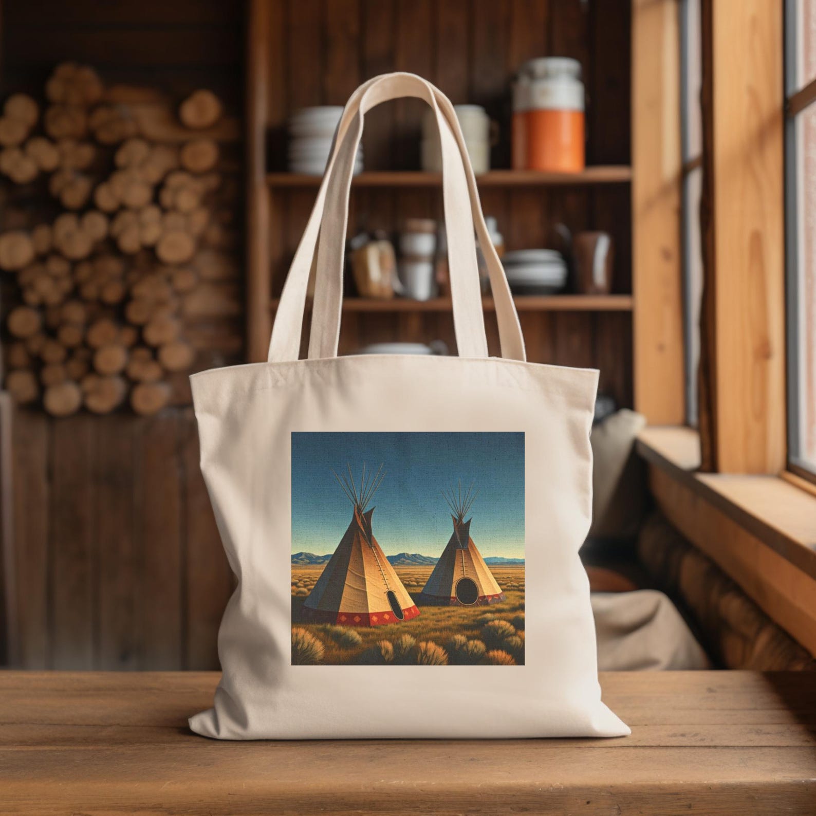 Tote Bag, Native American Teepees Design, Canvas Shopping Bag ...